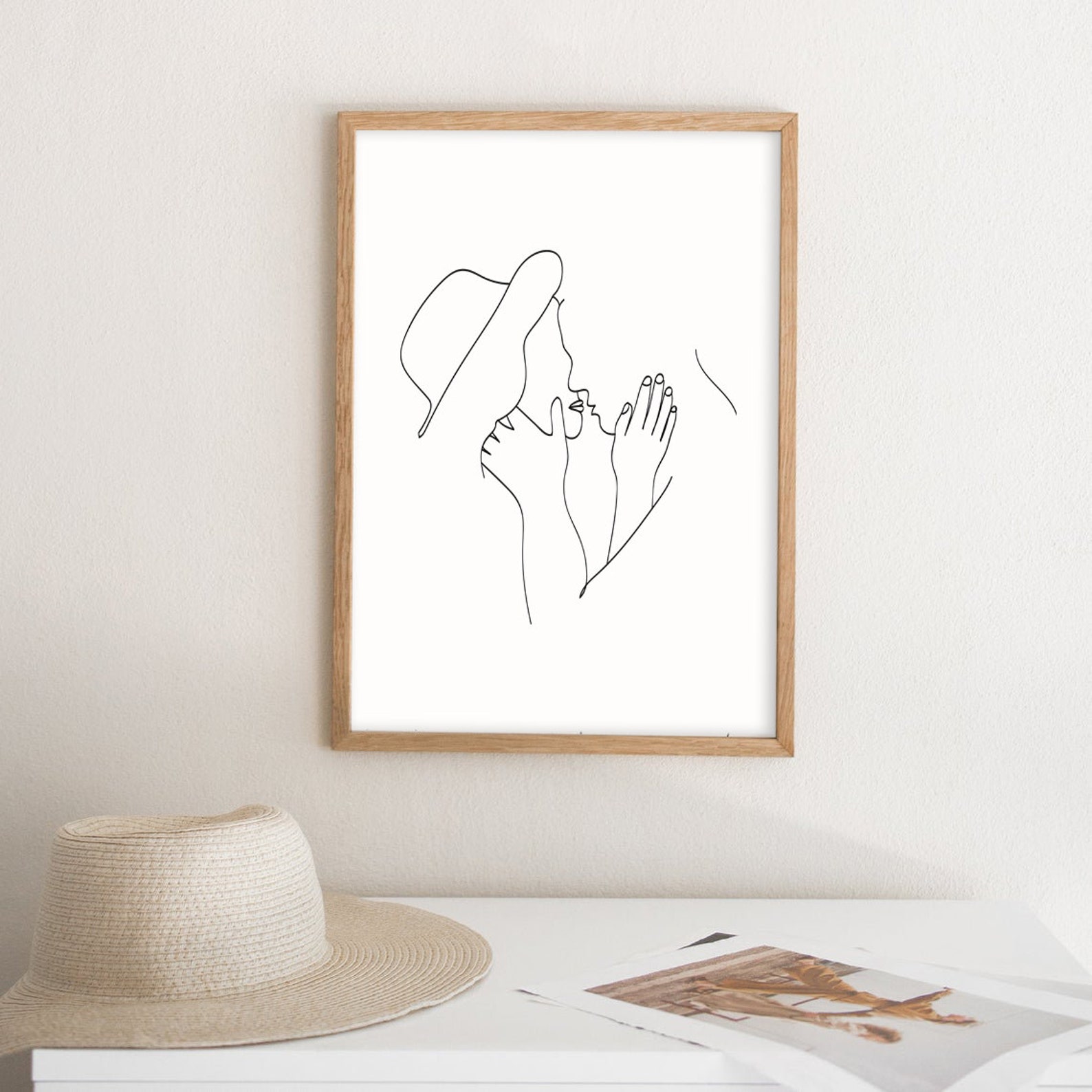 Abstract Couple Line Art Abstract Kiss Line Drawing Couple Wall Art ...