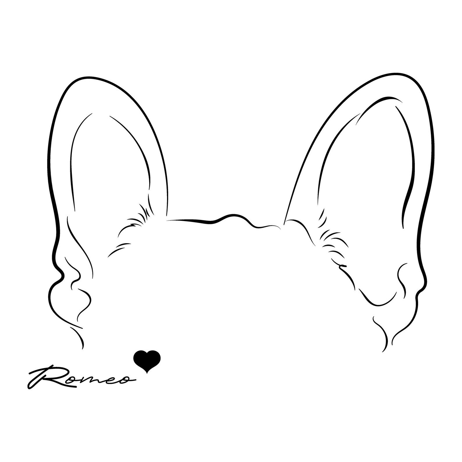 Pet Ears Custom Line Drawing, Ear Outline, Custom Dog Drawing, Sketch ...