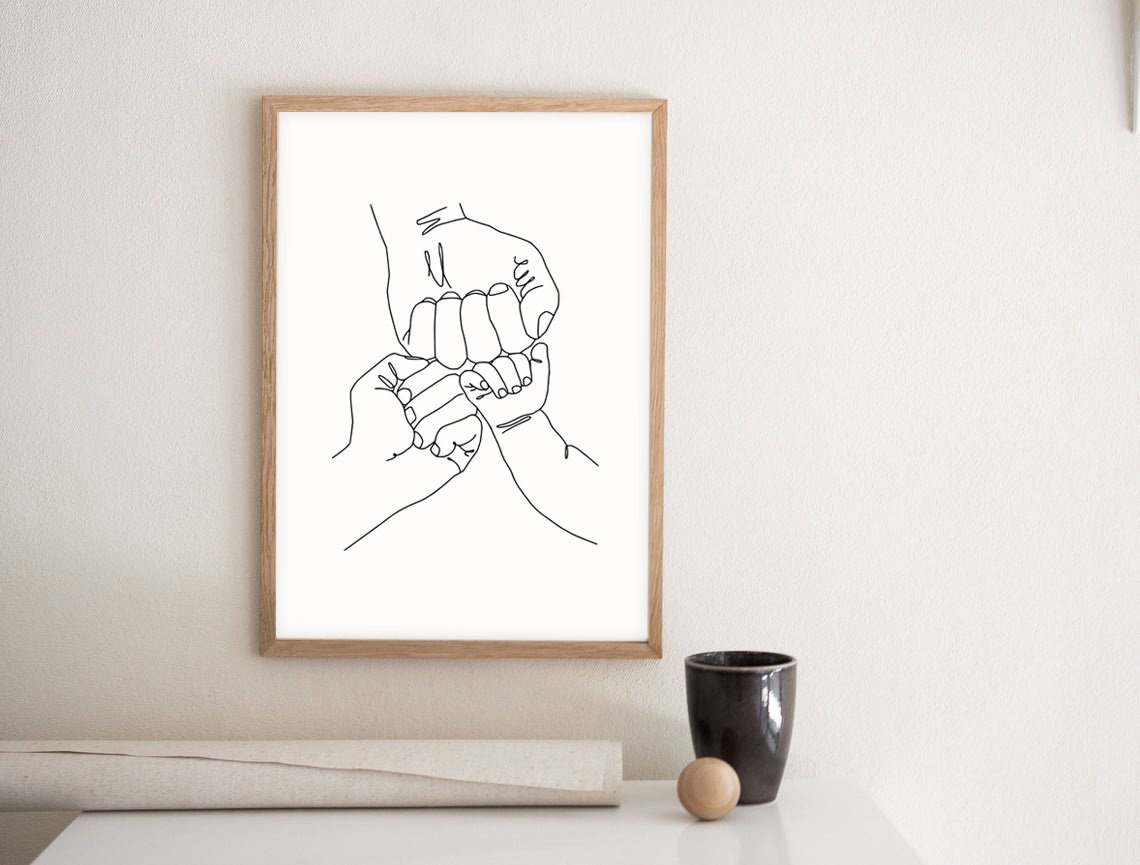 Family Hands Line Art,one Line Art, Family Print, Newborn Wall Art ...