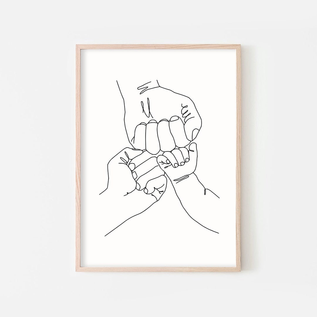 Family Hands Line Art,one Line Art, Family Print, Newborn Wall Art ...
