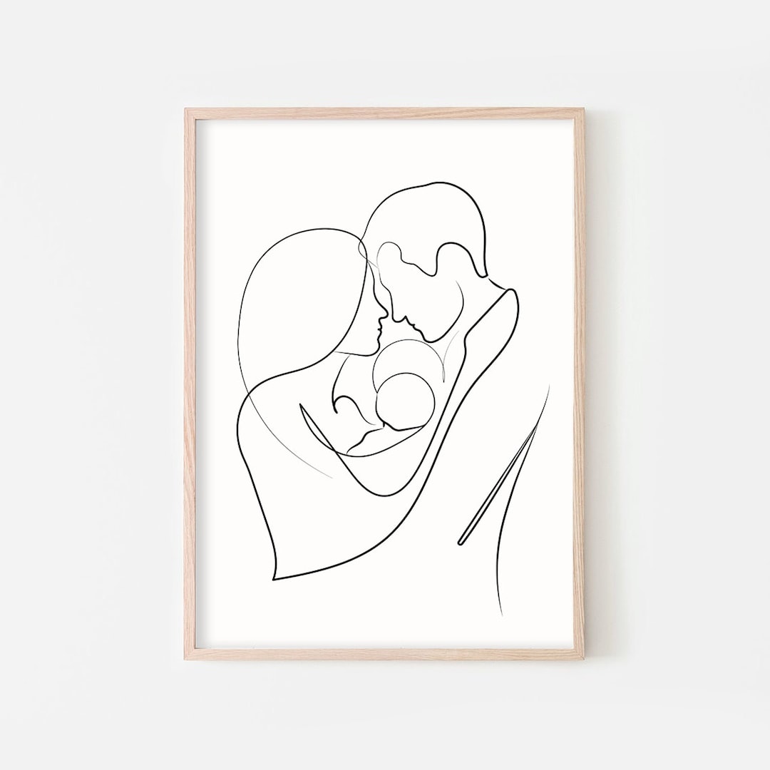 Abstract Family Line Art, Family Line Drawing, Dad Mom and Baby Line ...
