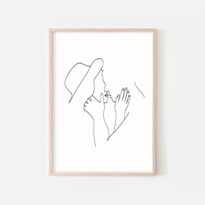 Abstract Couple Line Art Abstract Kiss Line Drawing Couple Wall Art ...