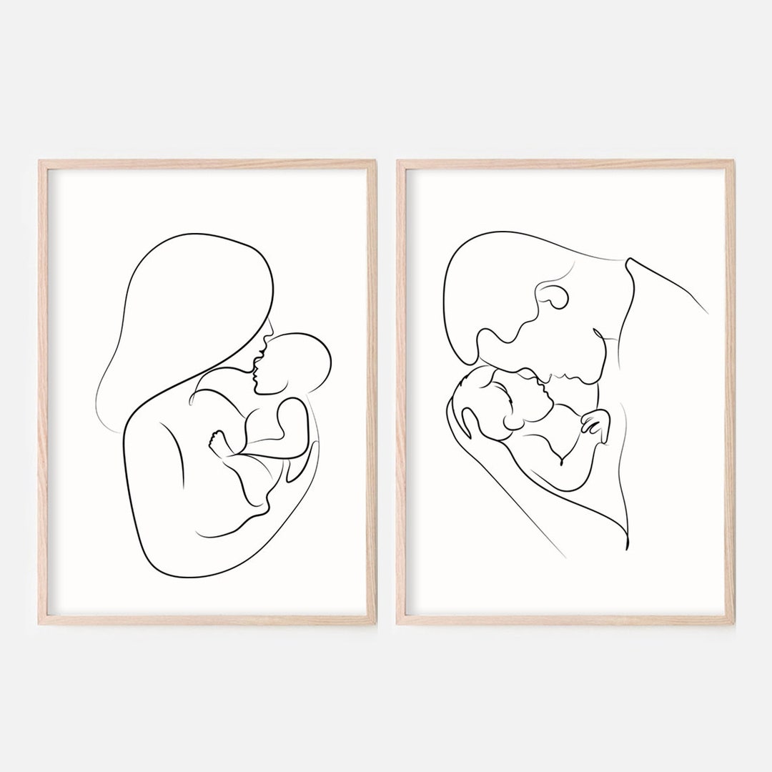 Family Line Art Set of 2 Prints, Family Line Drawing, Abstract Line Art ...