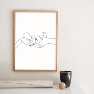 Newborn Baby Wall Art One Line Art Family One Line Drawing Baby and ...