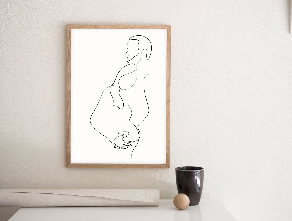 Pregnancy Line Art, Pregnancy Wall Decor, Pregnancy Artwork,pregnant ...