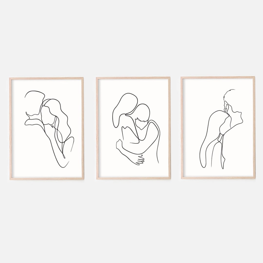 Abstract Couple Line Art Set of 3 Prints, Love Line Art Print ...
