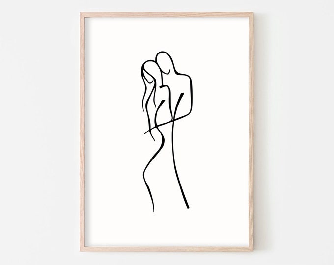 Abstract Couple Line Art Romantic Poster Couple One Line Art Body ...