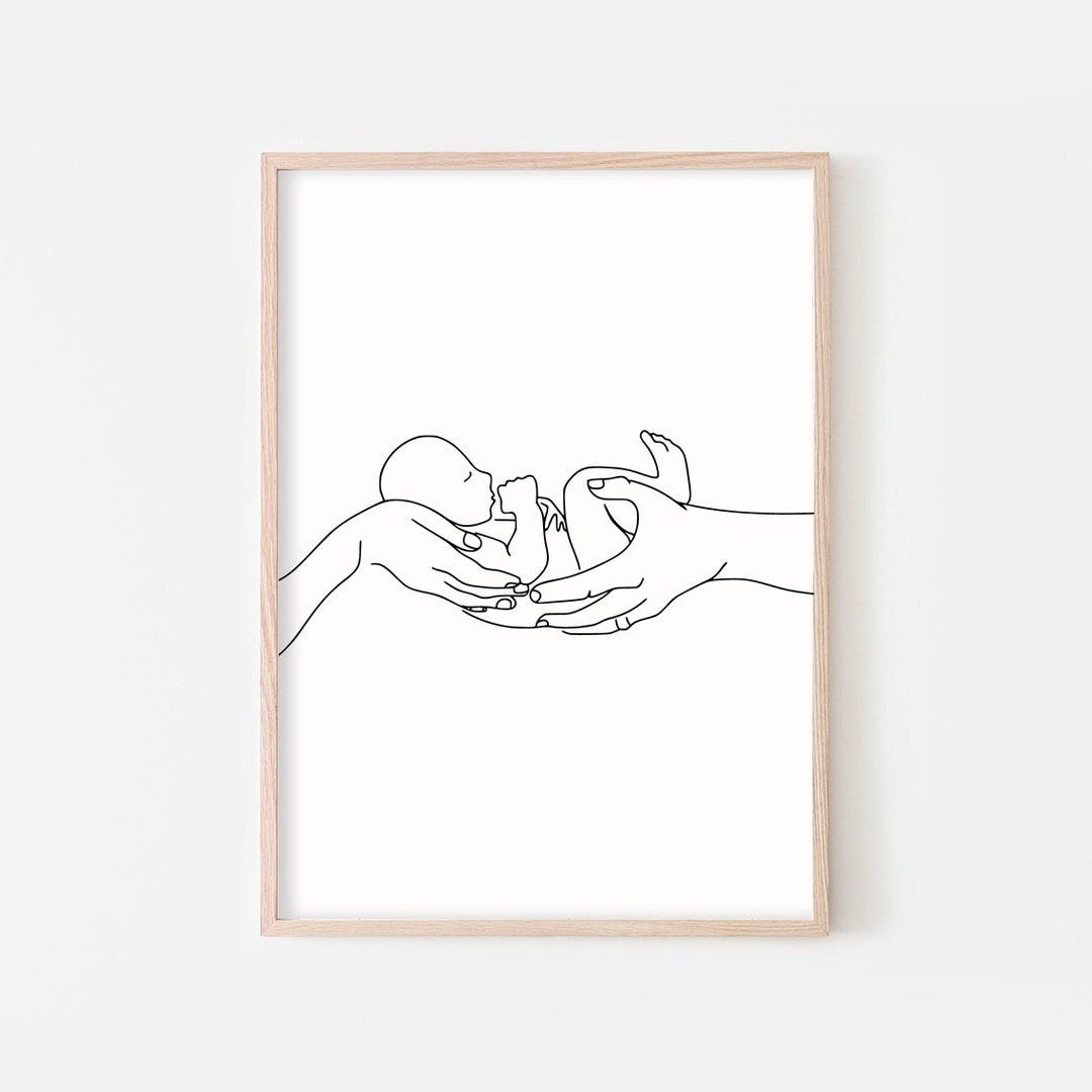 Newborn Baby Wall Art One Line Art Family One Line Drawing Baby and ...