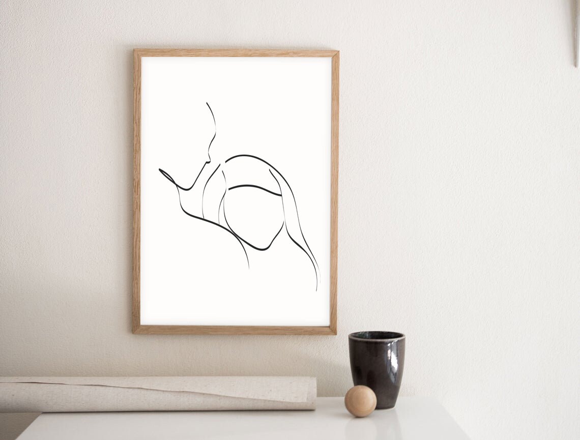 Abstract Love Line Art Couple Line Art One Line Drawing Romantic Print ...