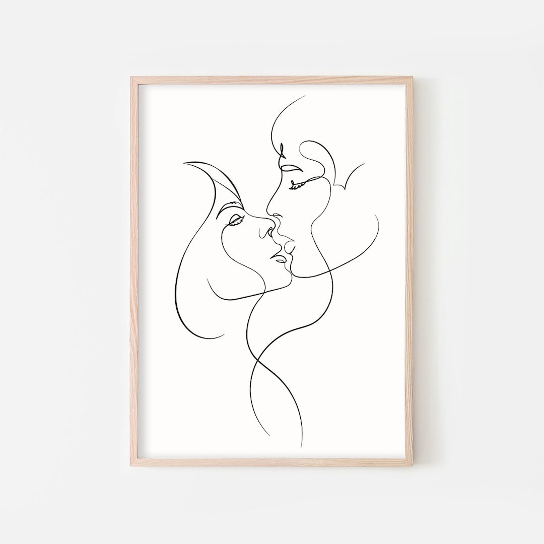 Couple Line Art Print, One Line Drawing, Face Line Art, Couple Art ...