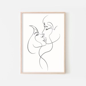Couple Line Art Print, One Line Drawing, Face Line Art, Couple Art ...
