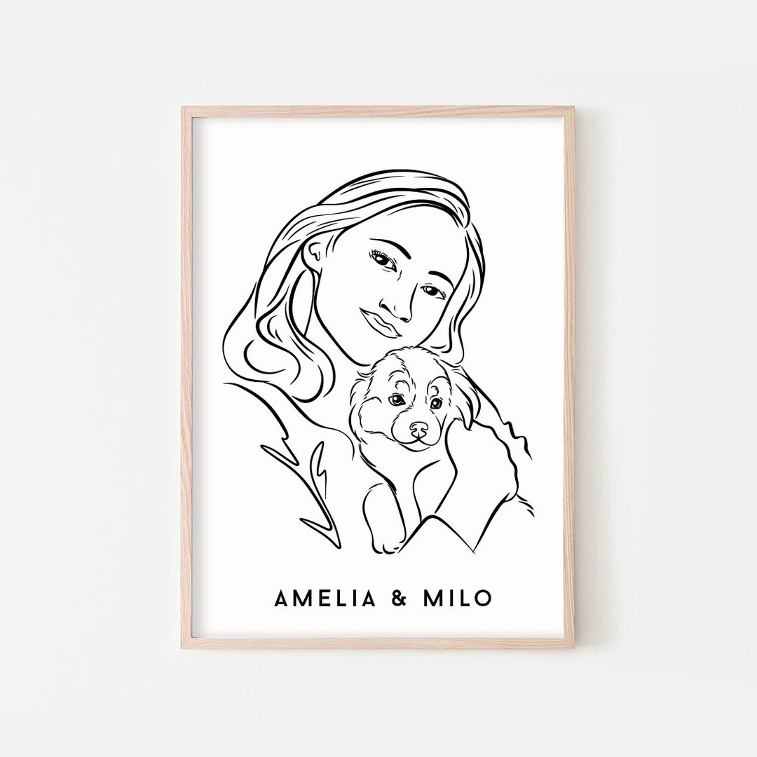 Custom Dog Mom Portrait, Pet Photo to Line Art, Dog Lovers, Pet Art ...