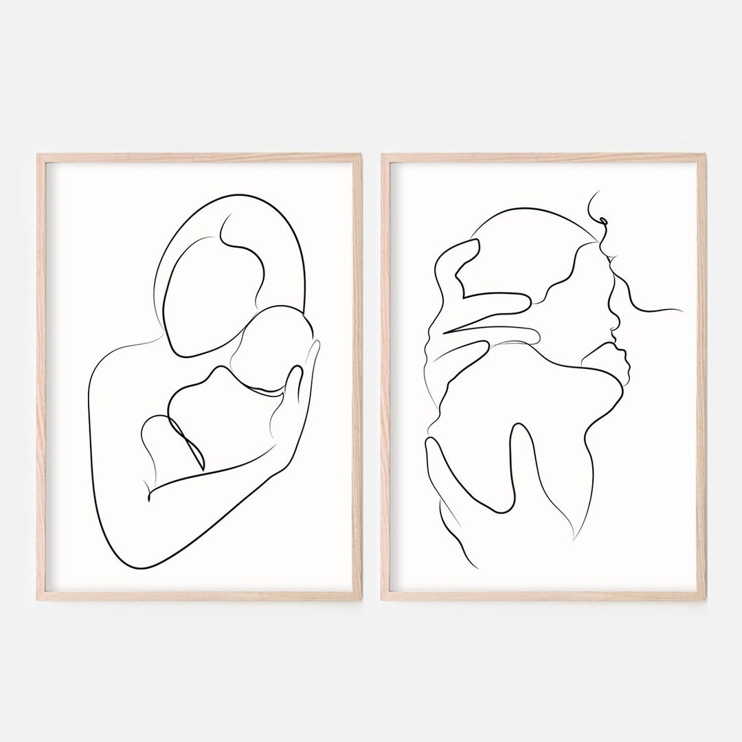 Abstract Family Line Art Print, Set of 2 Posters, One Line Art, Family ...