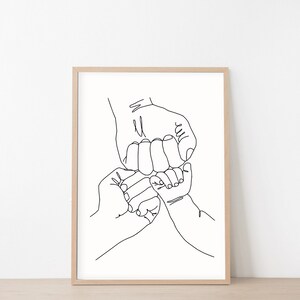 Family Hands Line Art,one Line Art, Family Print, Newborn Wall Art ...
