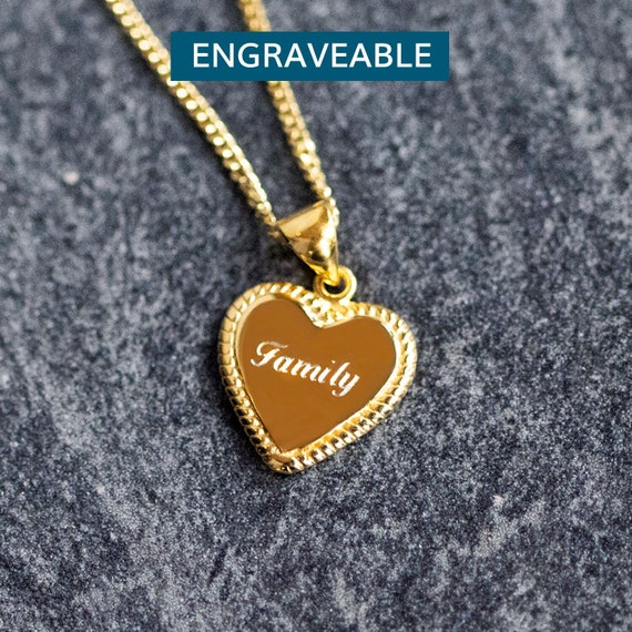 Engravable Heart Pendant Necklace 18 Carat Gold Vermeil Engraved Necklace Engraved Gift Idea for Her Personalised Necklace Etsy