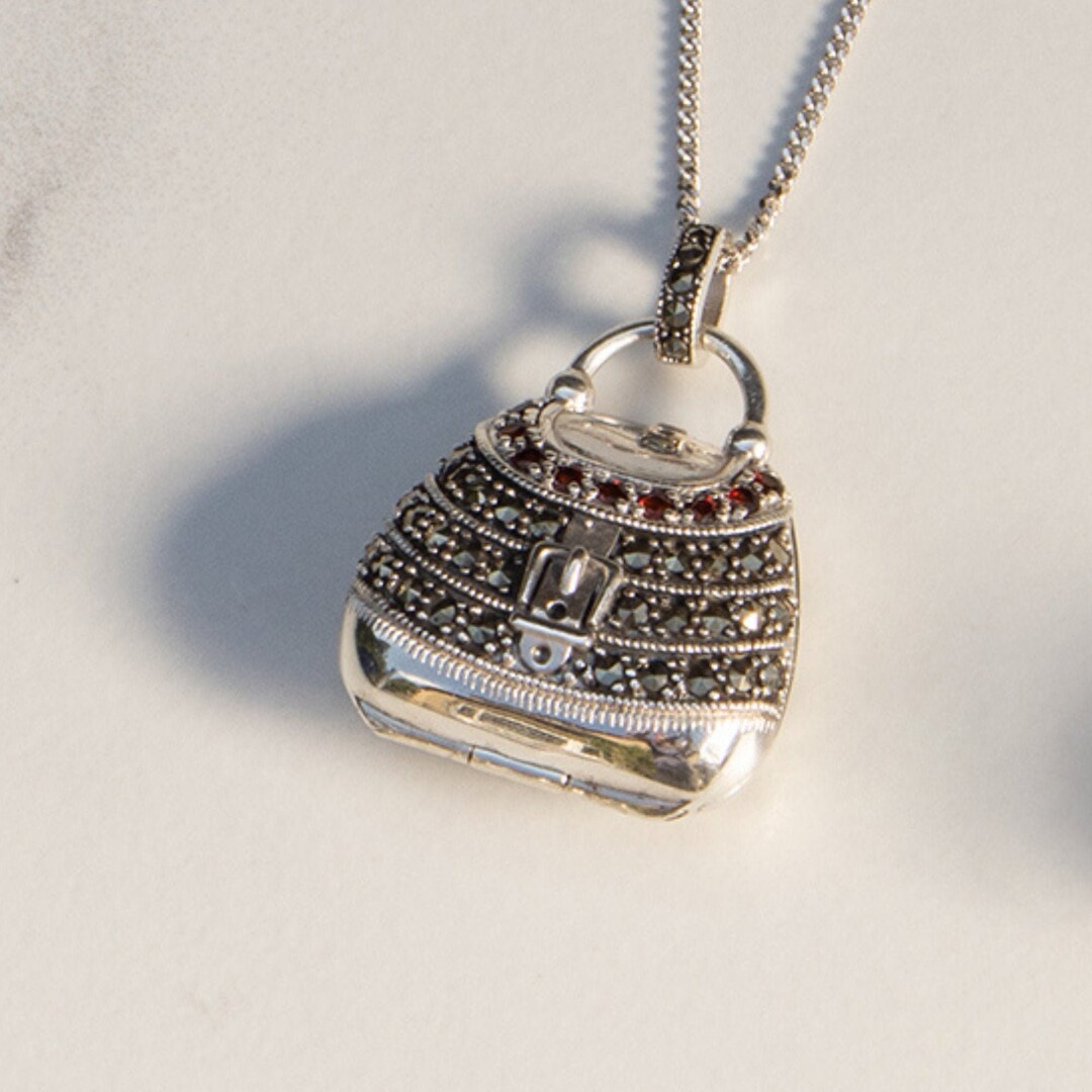 Sterling Silver Handbag Locket Necklace: Genuine Garnet Necklace - Etsy ...