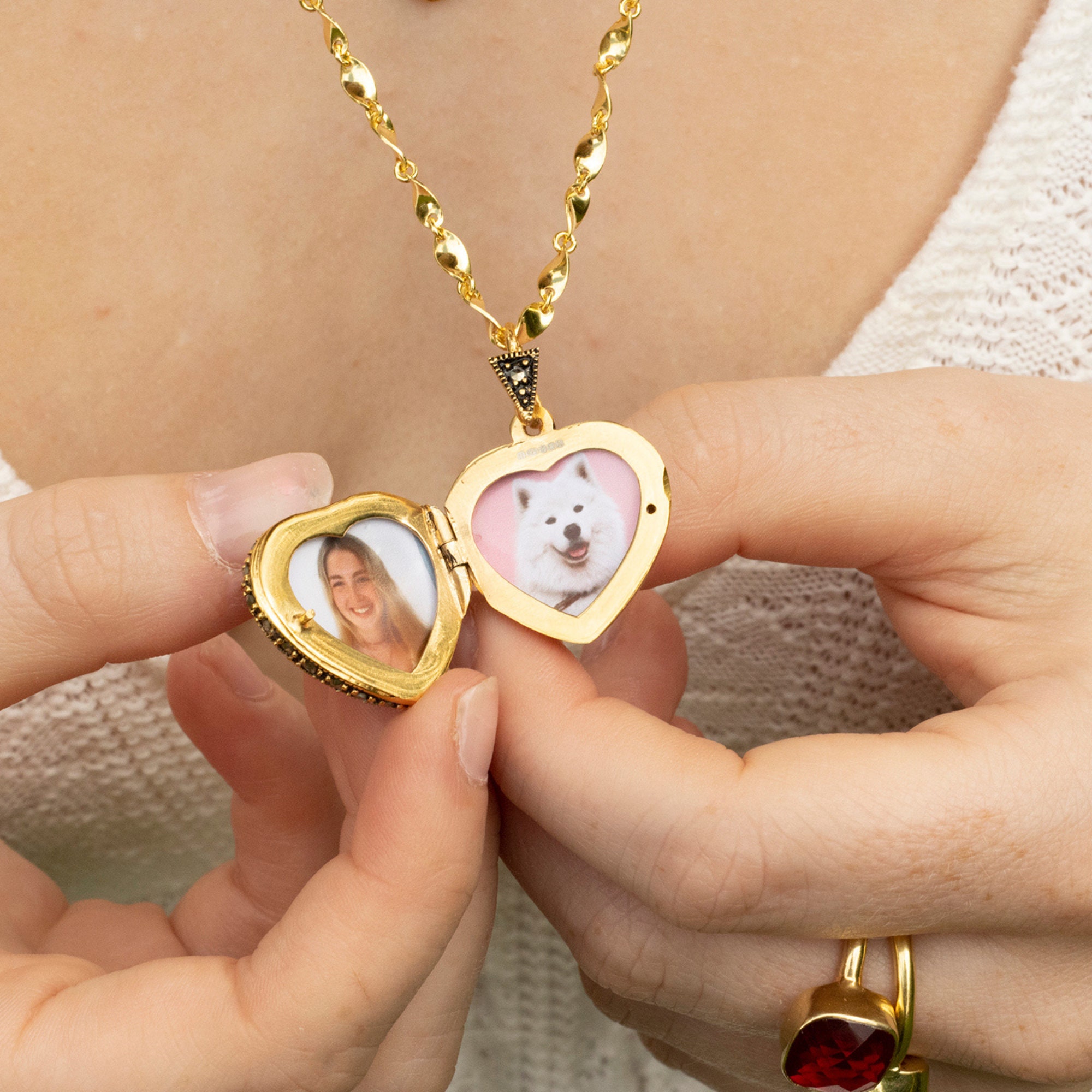 Ruby Heart Locket Necklace: 18K Gold Vermeil, Vintage Style Pendant ...