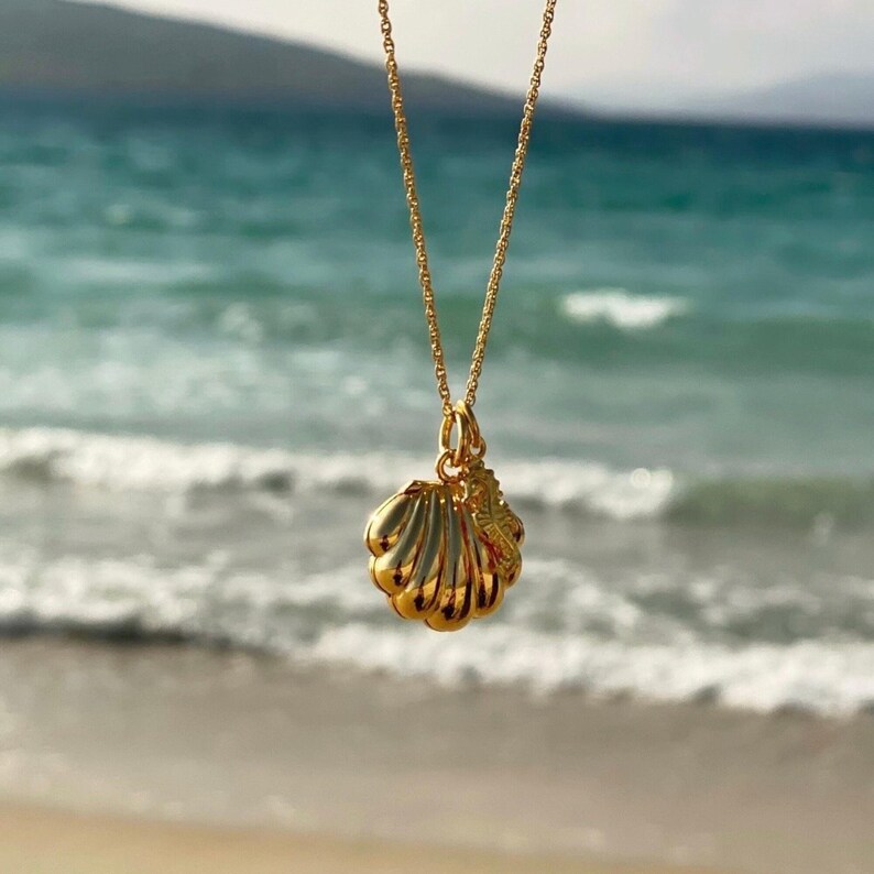 Personalized Gold Vermeil Seashell Locket Necklace, Seahorse Charm ...