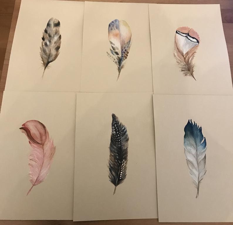Hand-painted Feather Watercolour Wall Art: Bespoke OKA Style Print - Etsy