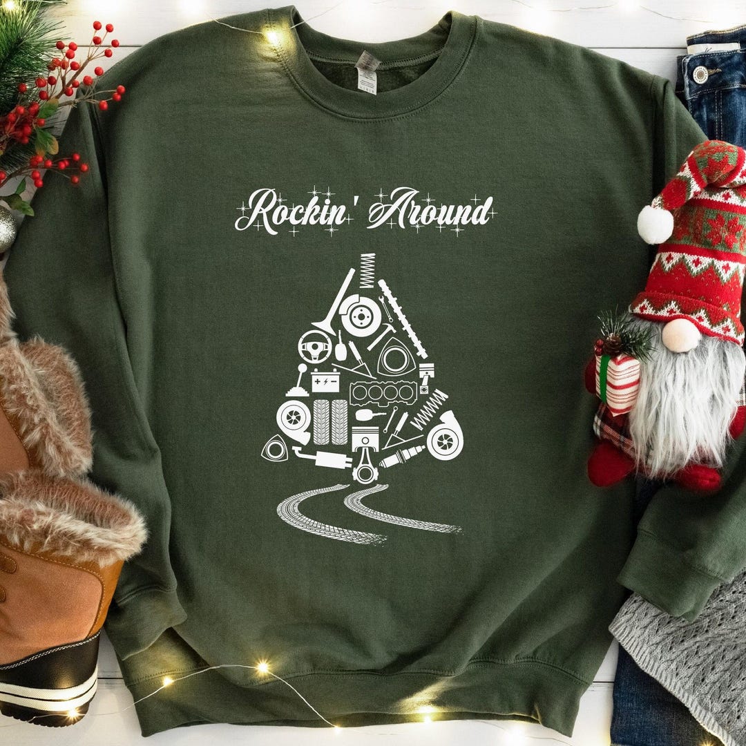 Ugly Christmas Sweatshirt, Rockin' Around the Car Parts Christmas Tree ...