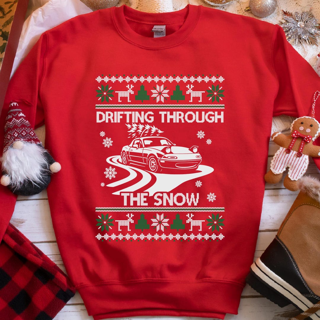 Drifting Through the Snow Ugly Christmas Crewneck Sweatshirt, Pop-up ...