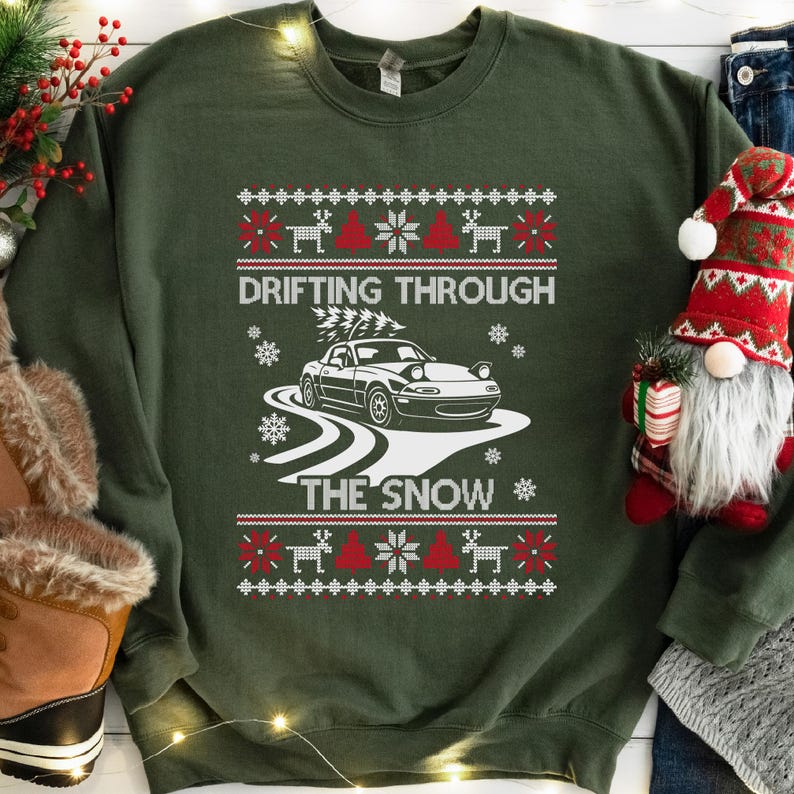 Drifting Through the Snow Ugly Christmas Crewneck Sweatshirt, Pop-up ...
