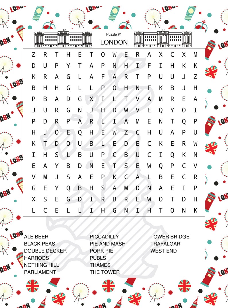 London Word Search Printable Around the World Party Activity - Etsy