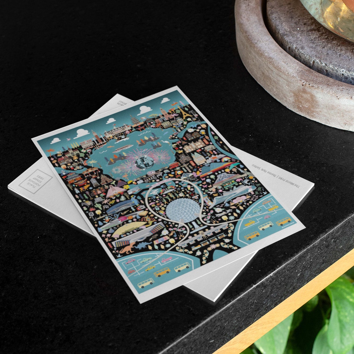 EPCOT 5x7 Postcard Walt Disney World Epcot Whimsical Map | Etsy