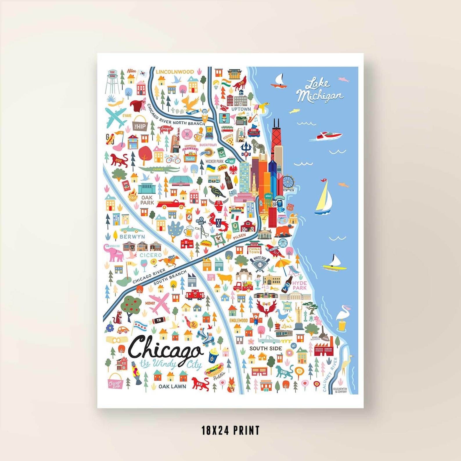 CHICAGO IL Map Art Wall Decor City Map Chicago Illinois Chicago Art ...