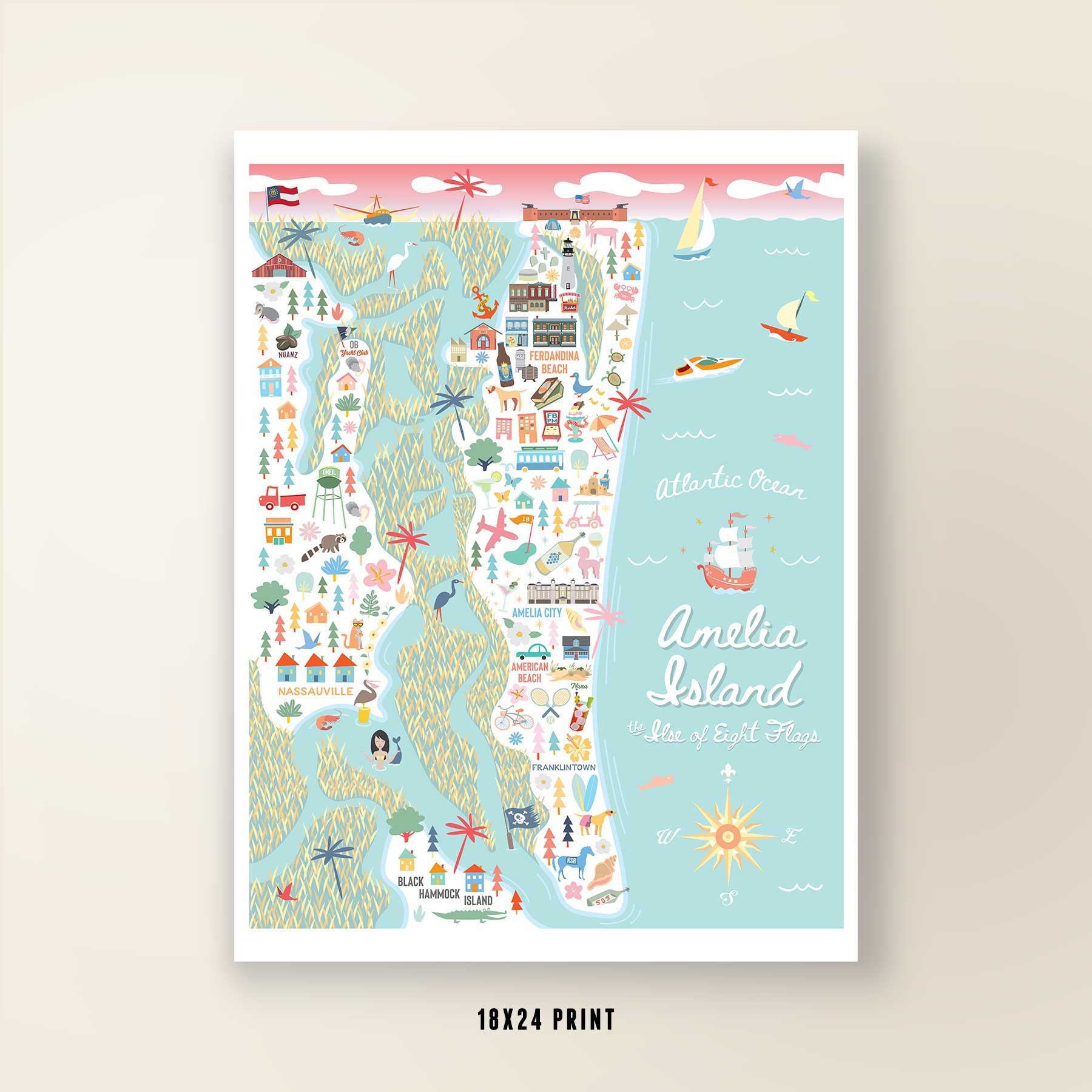 Mapa De La Isla Amelia De Florida Fernandina Beach Map Etsy España