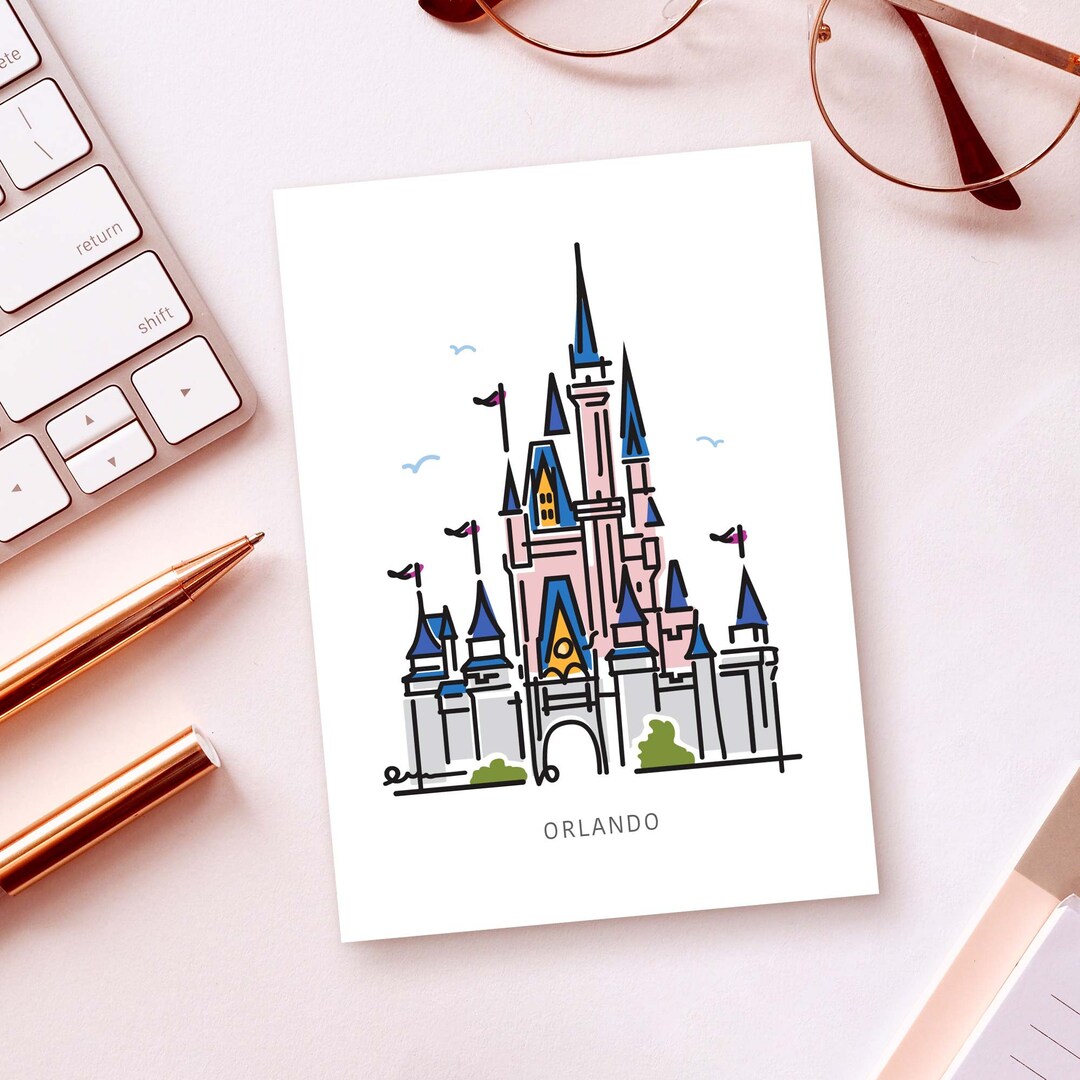 Princess Castle ORLANDO Postcard Kingdom Graphic Line Art - Etsy
