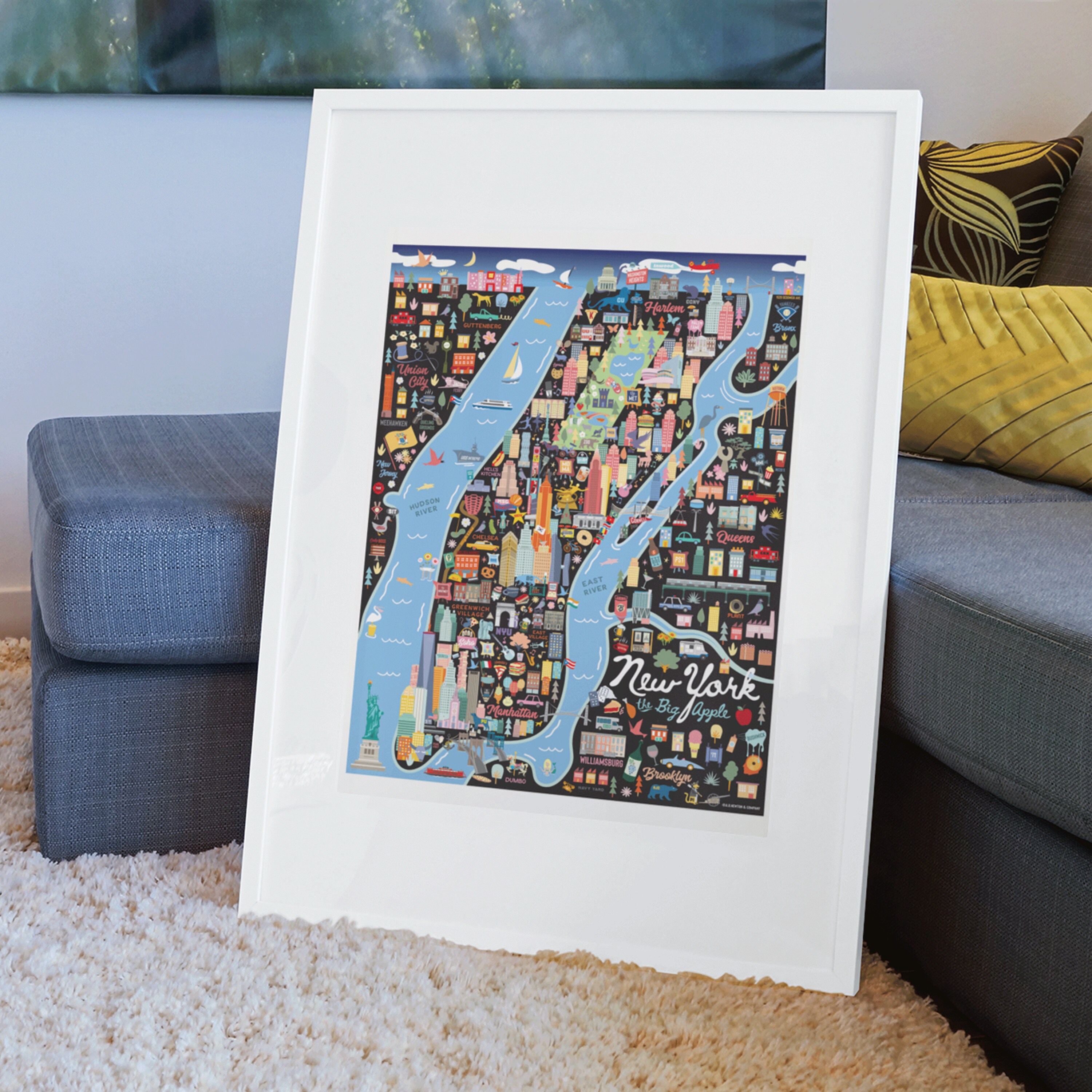 NEW YORK NYC Manhattan the Big Apple Map Art Wall Decor | Etsy
