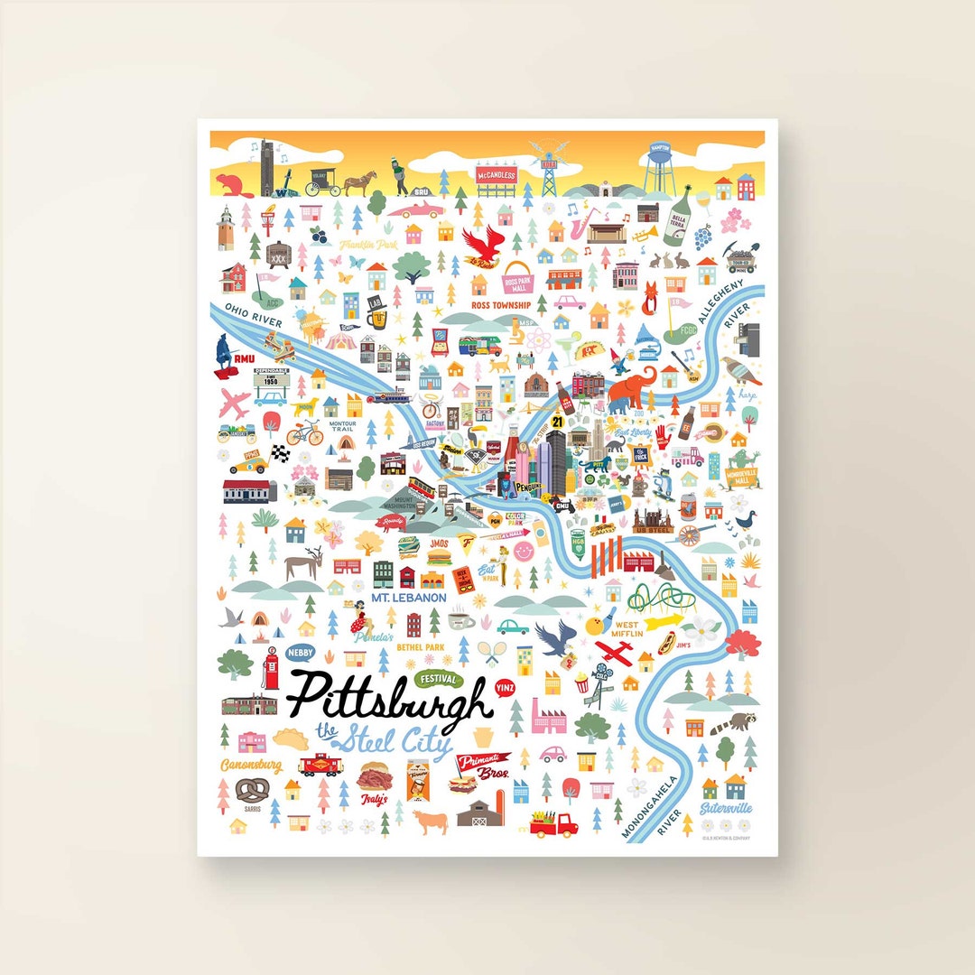 PITTSBURGH PA Map Art Wall Decor | City Map Pittsburgh Pennsylvania ...