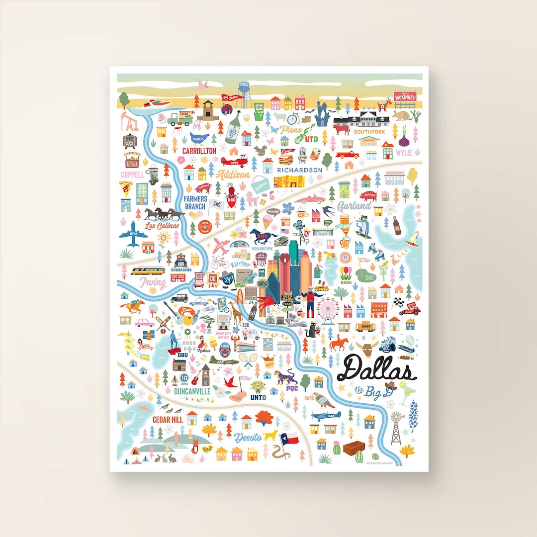 DALLAS TX Map Art Wall Decor | City Map Dallas Texas | Art Print Poster ...