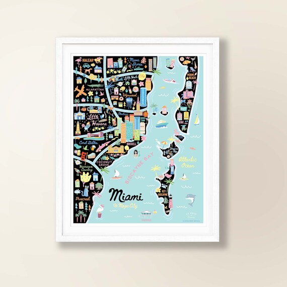 MIAMI FL Map Art Wall Decor City Map Miami Florida Art | Etsy