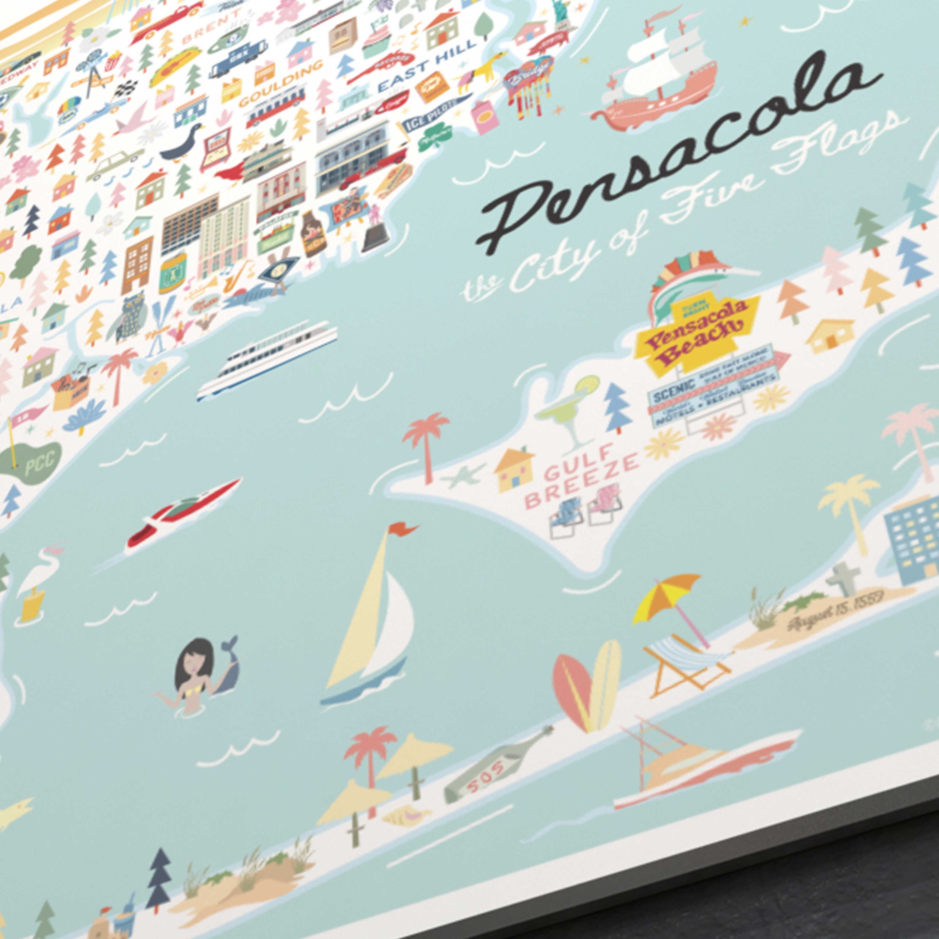 PENSACOLA FL Map Art Wall Decor | City Map Pensacola Florida | Art ...