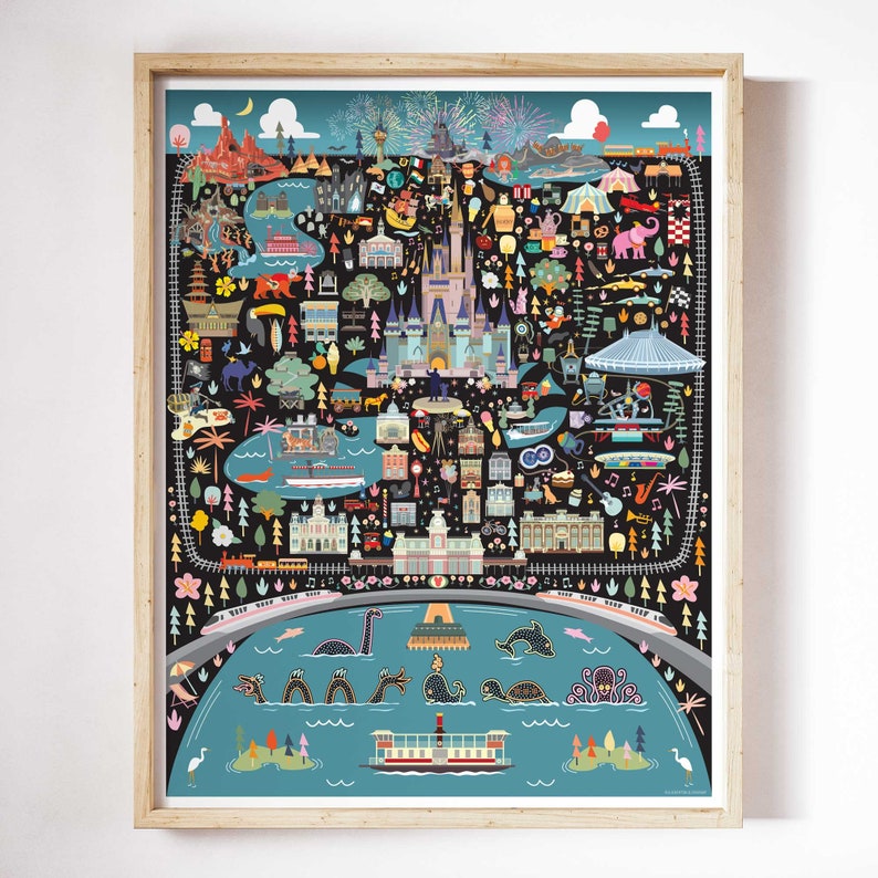 MAGIC KINGDOM Map Art | Magic Kingdom Whimsical Map | Walt Disney World ...