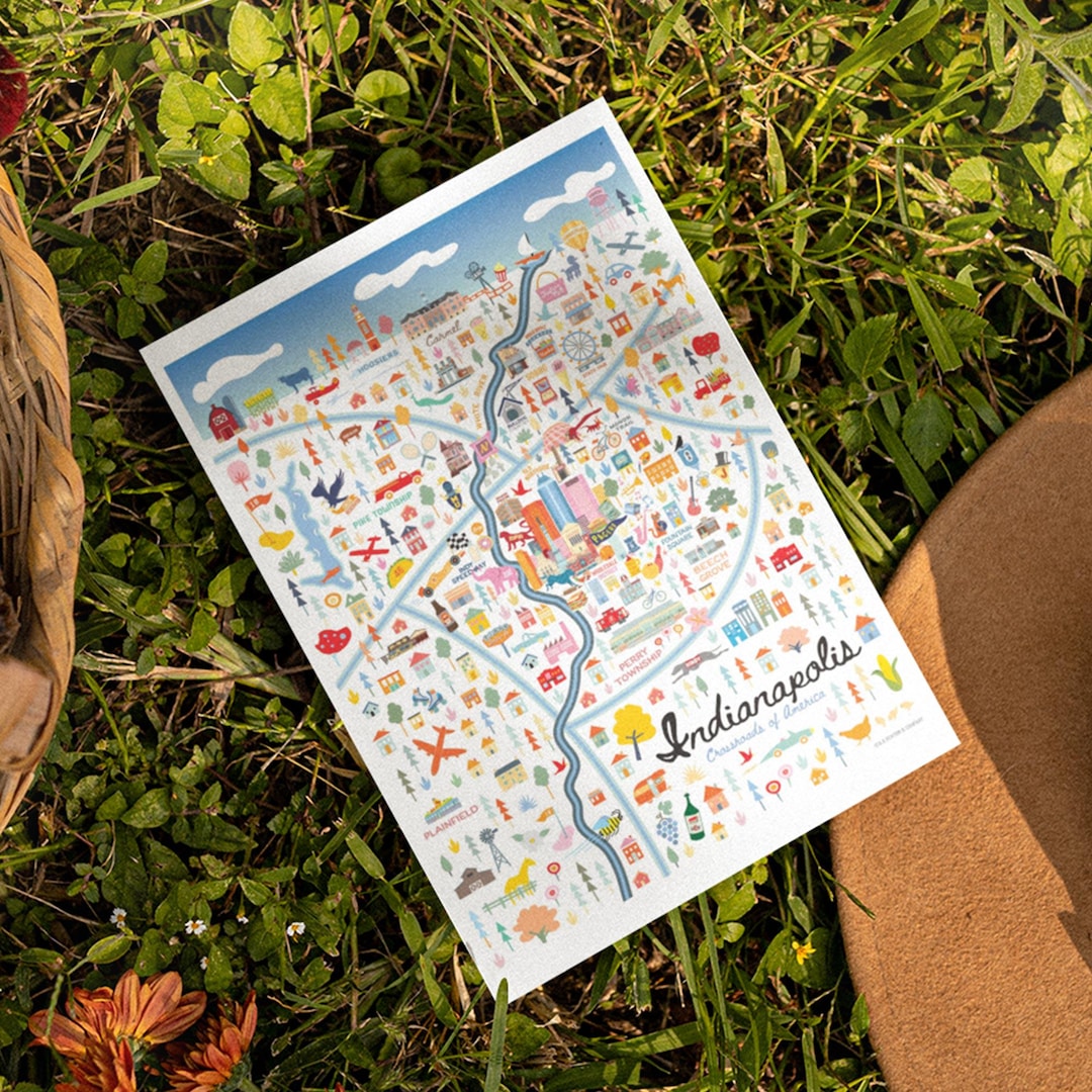 INDIANAPOLIS IN 5x7 Postcard | City Map Art Indianapolis Indiana | City ...
