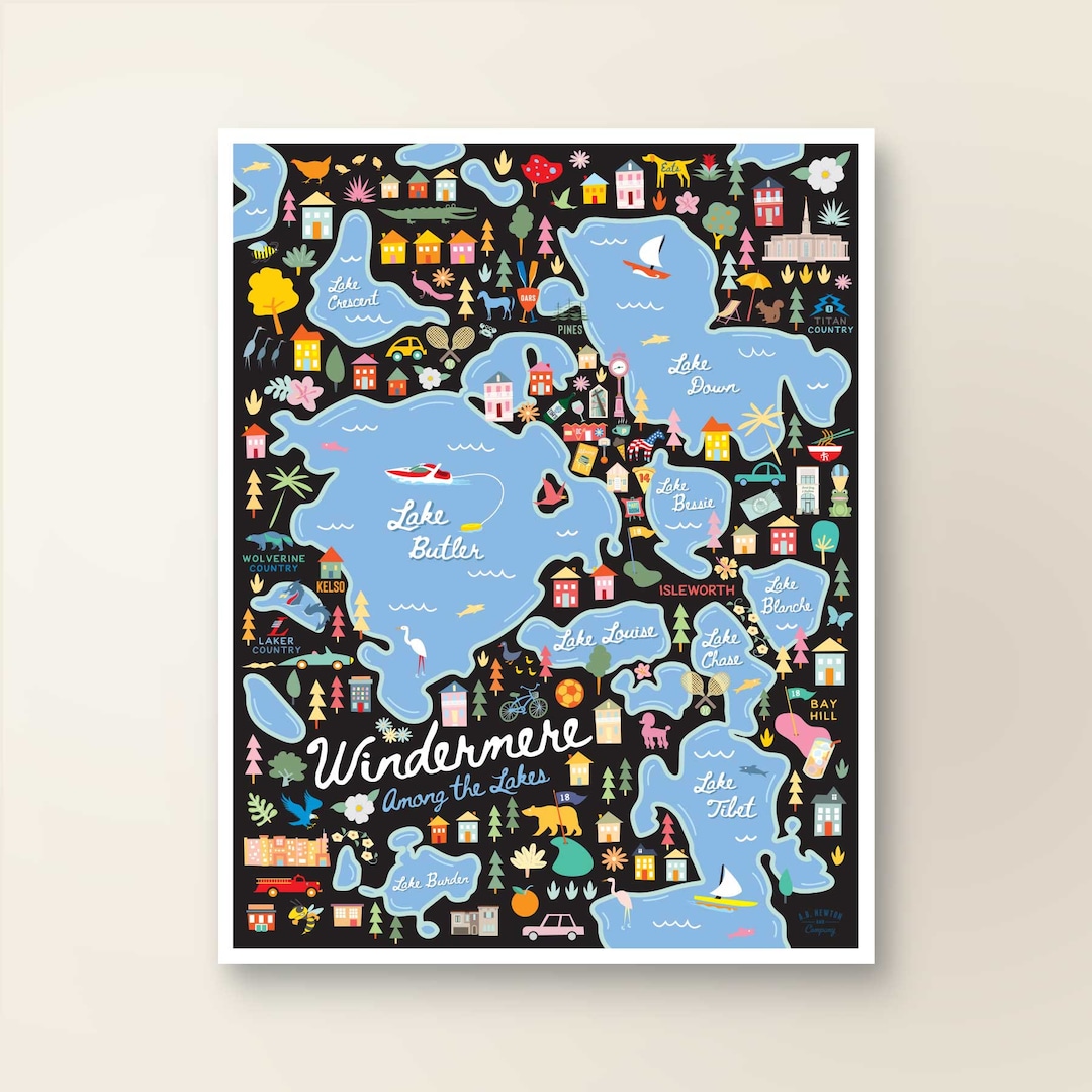 WINDERMERE FL Map Art Wall Decor | City Map Windermere Florida | Art ...
