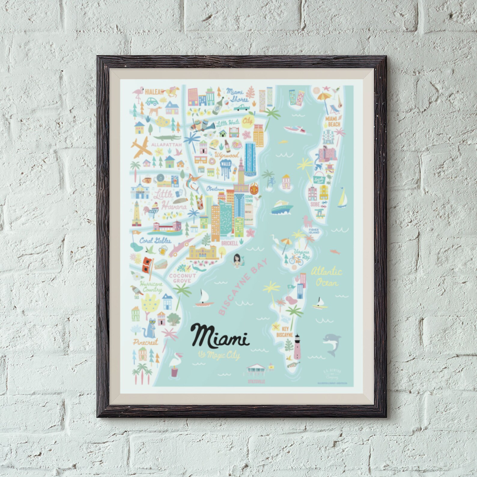 MIAMI FL Map Art Wall Decor | City Map Miami Florida | Art Print Poster ...