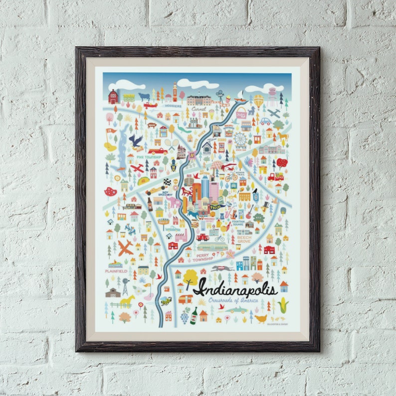 INDIANAPOLIS IN Map Art Wall Decor | City Map Indianapolis Indiana ...