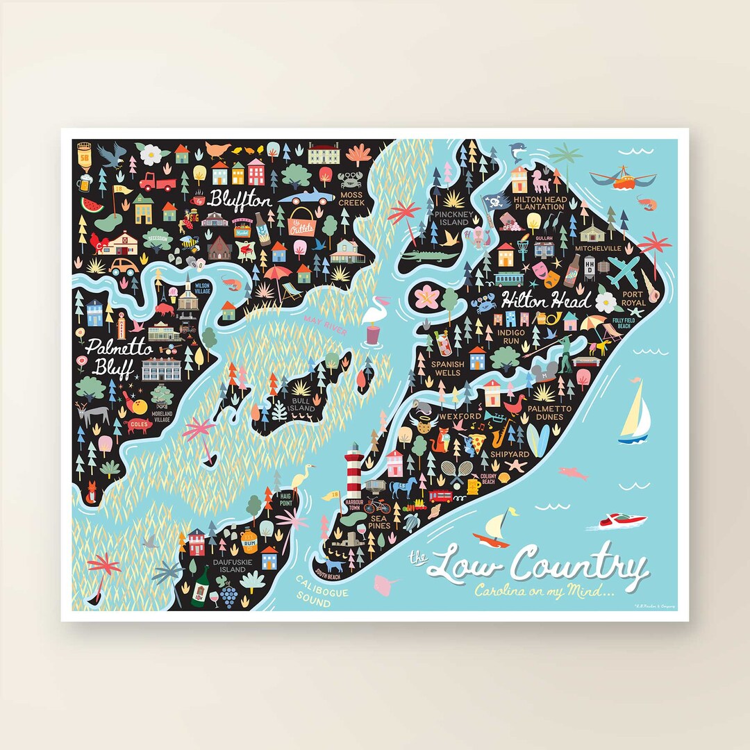 LOW COUNTRY SC Map Art Wall Decor | City Map Low Country South Carolina ...