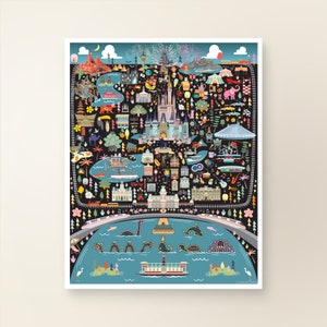 MAGIC KINGDOM Map Art | Magic Kingdom Whimsical Map | Walt Disney World ...