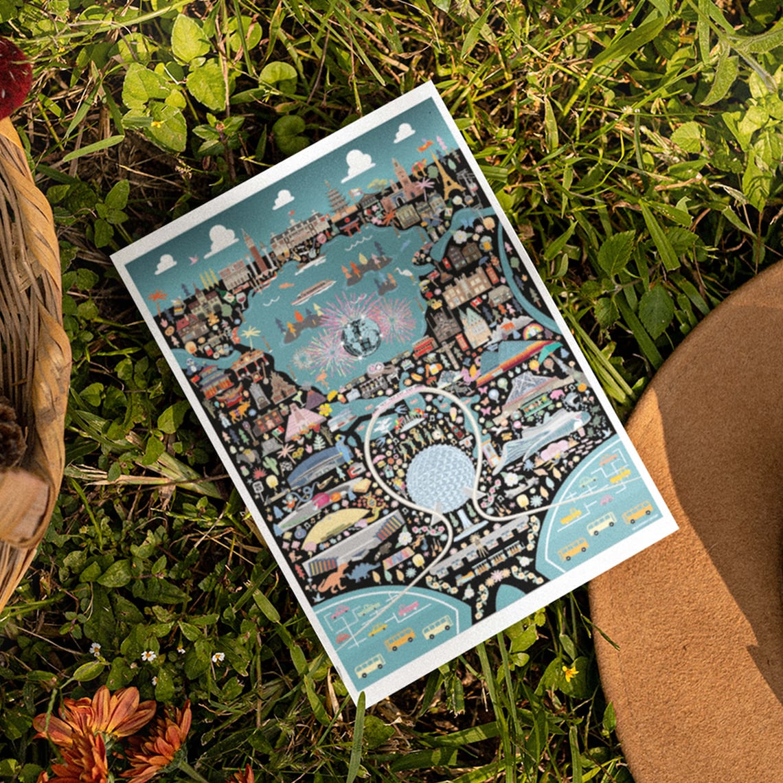 EPCOT 5x7 Postcard Walt Disney World Epcot Whimsical Map - Etsy
