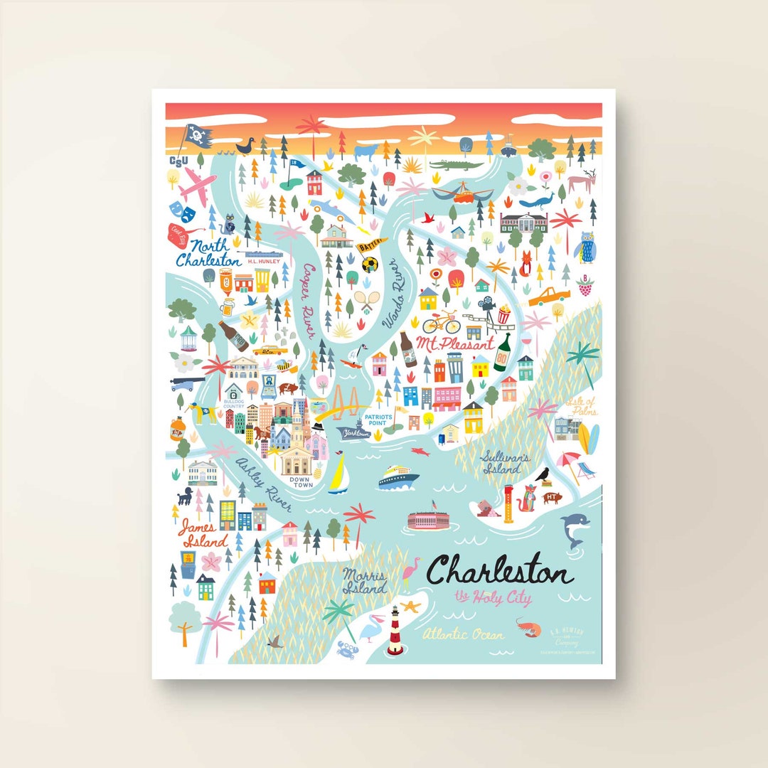 CHARLESTON SC City Map Art Poster | Charleston South Carolina Home ...