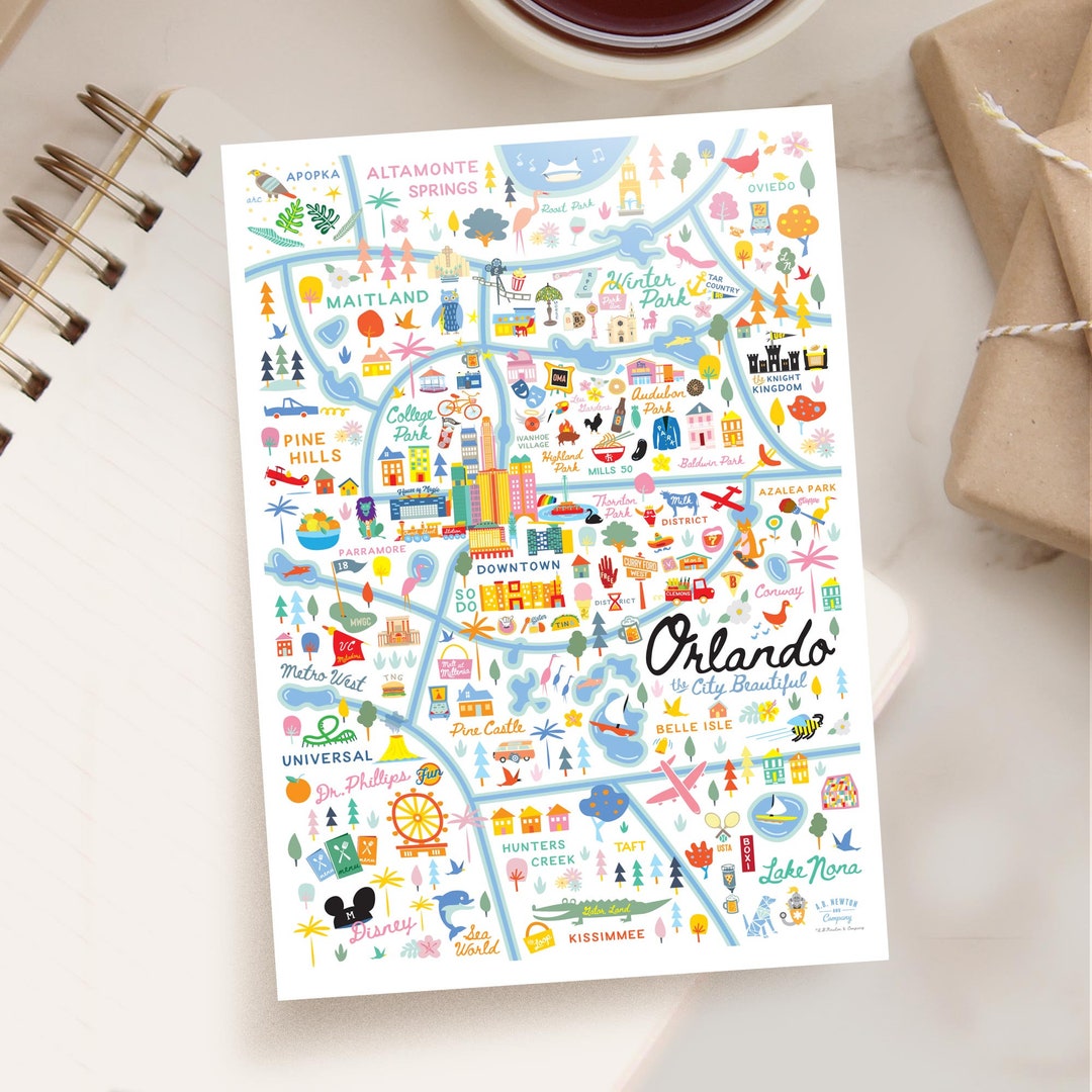 ORLANDO FL 5x7 Postcard | City Map Art Orlando Florida | City Series ...