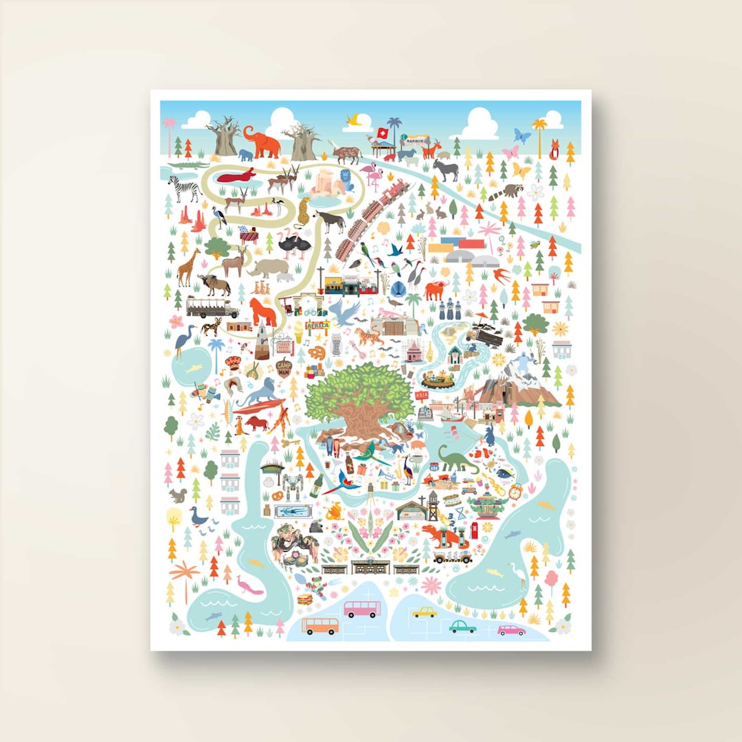 ANIMAL KINGDOM Map Poster | Whimsical Map | Theme Park Series | Orlando ...