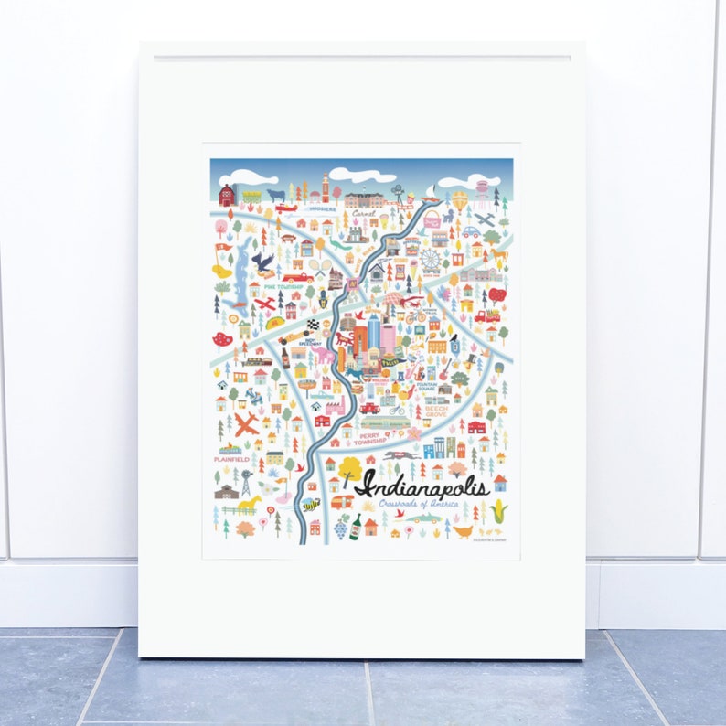 INDIANAPOLIS IN Map Art Wall Decor | City Map Indianapolis Indiana ...