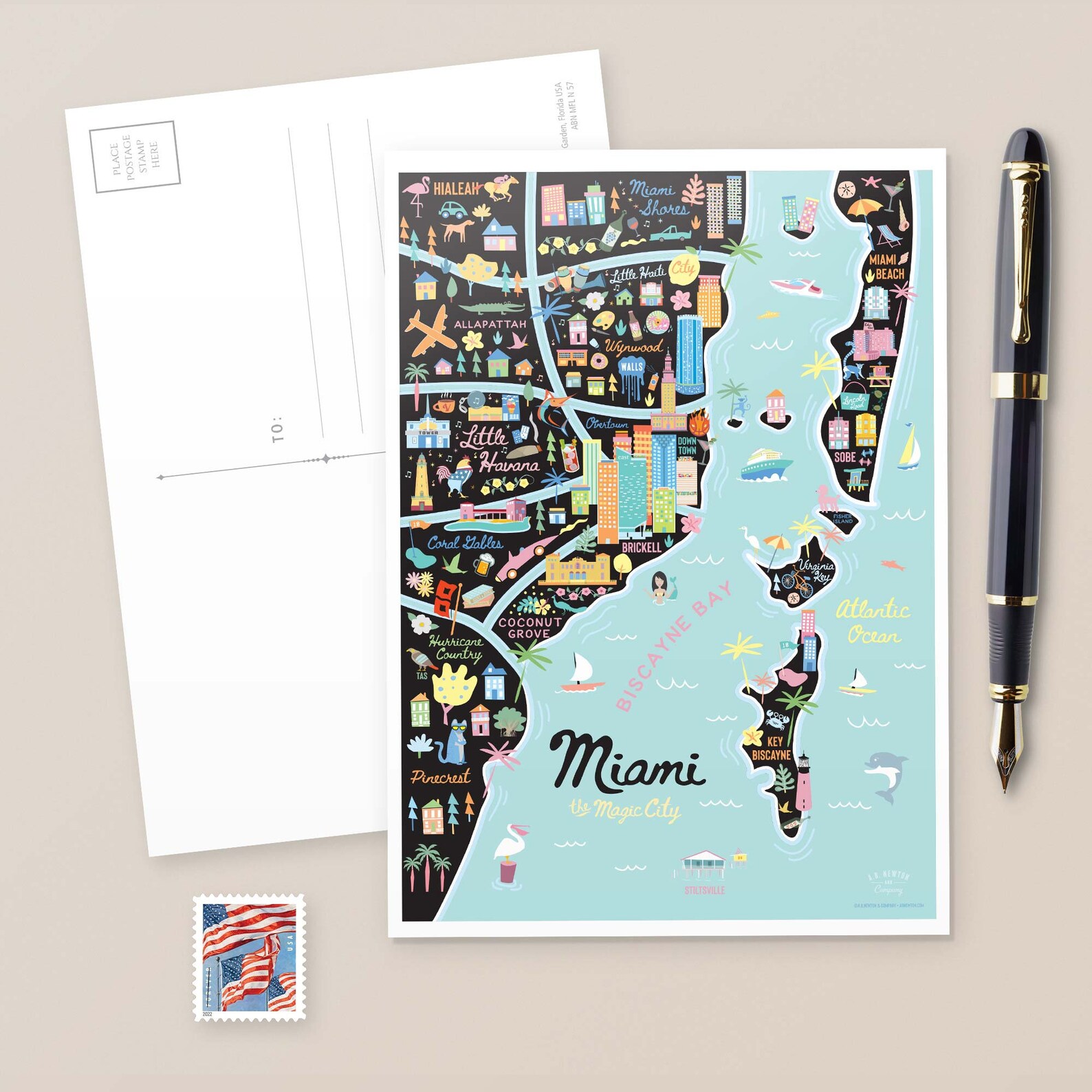 MIAMI FL 5x7 Postcard City Map Art Miami Florida City - Etsy
