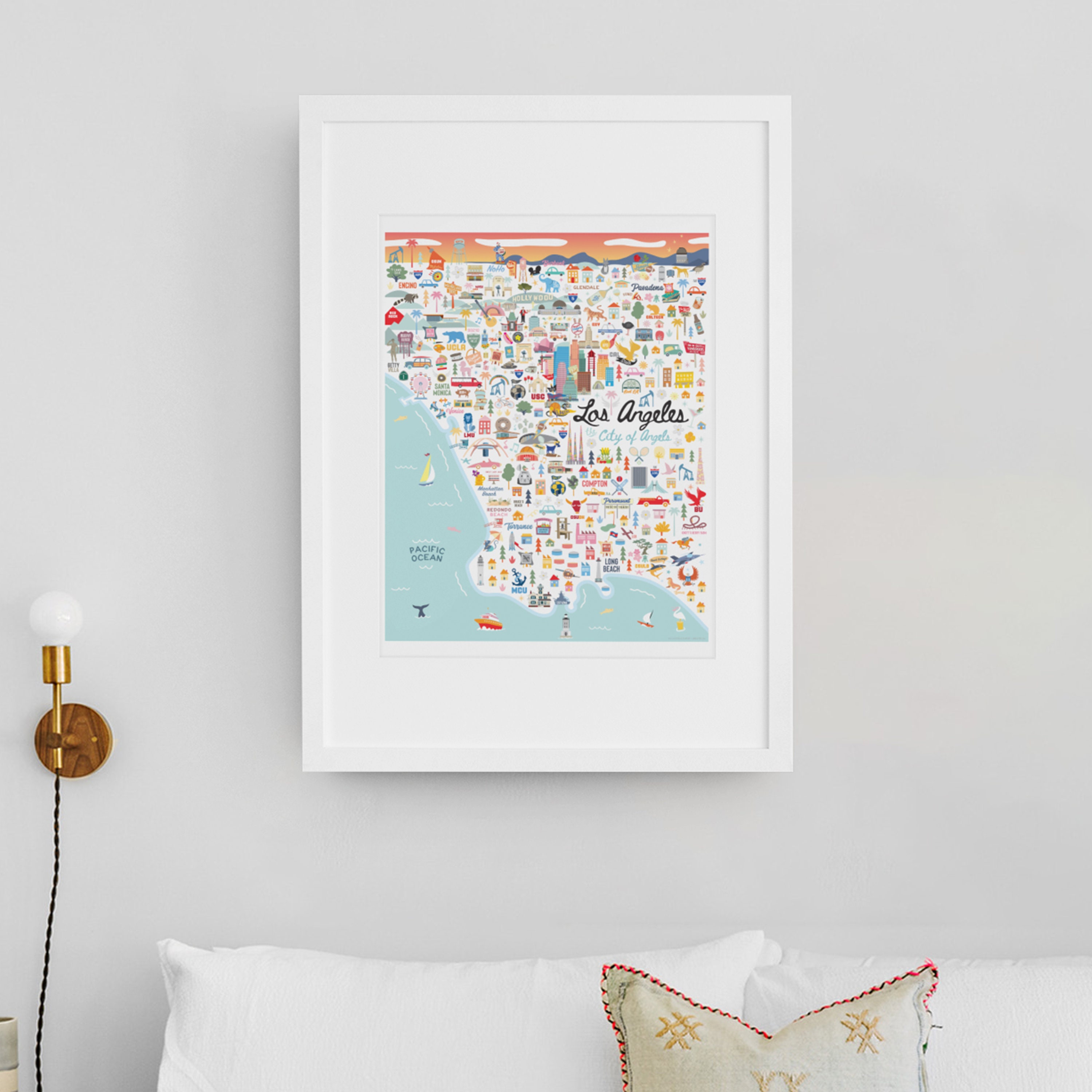 LOS ANGELES CA Map Art Wall Decor | City Map Los Angeles California ...